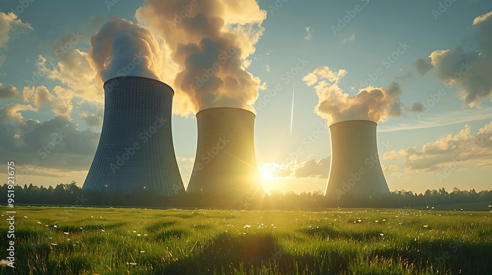 A realistic and detailed image of the exterior of a modern nuclear ...