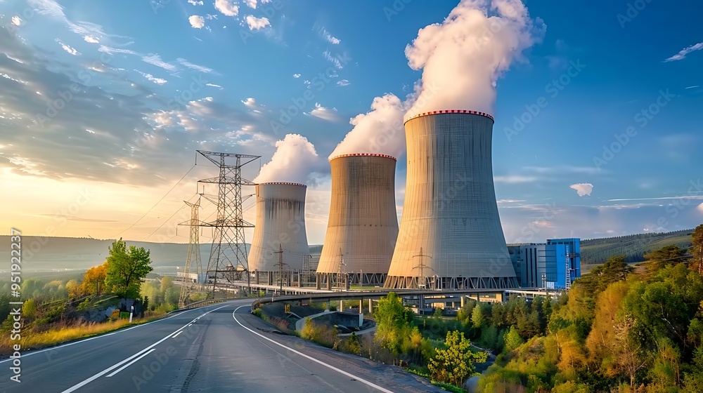 A realistic and detailed image of the exterior of a modern nuclear ...