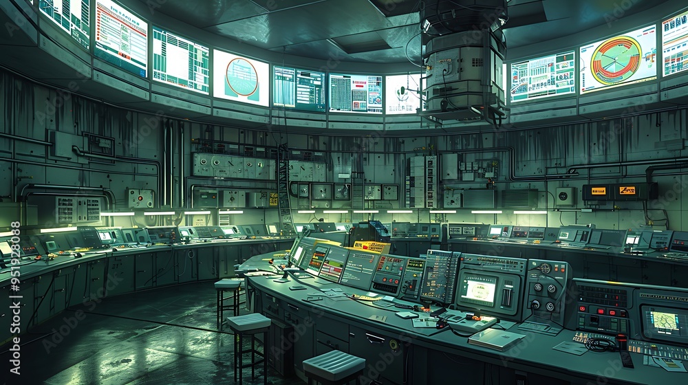 A realistic and detailed scene inside a nuclear facility, focusing on ...