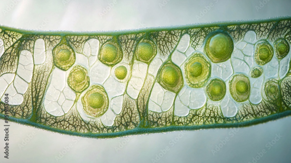 botanical illustration, cross-section of a leaf blade, visible ...