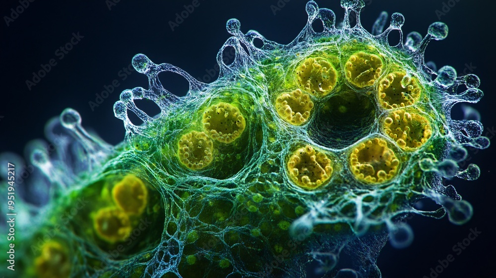 extreme close-up, plant cell with large vacuole, detailed membrane ...