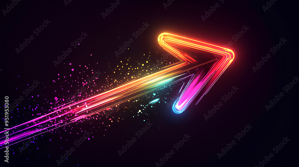 colorful arrow made of glowing light beams, pointing right at the ...