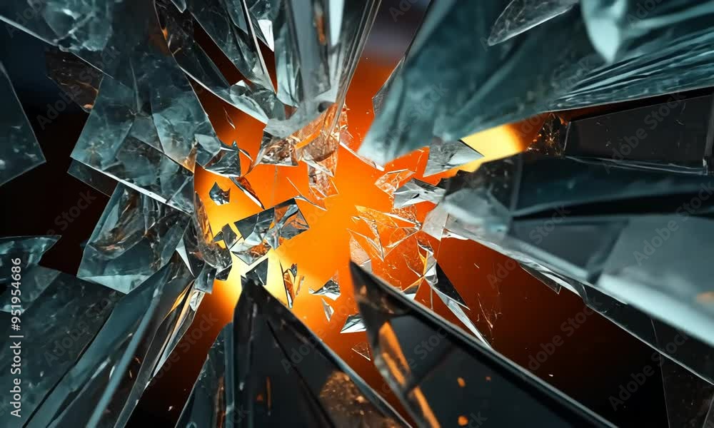 Cracked glass object on black background, broken glass texture, broken glass shards on black ...