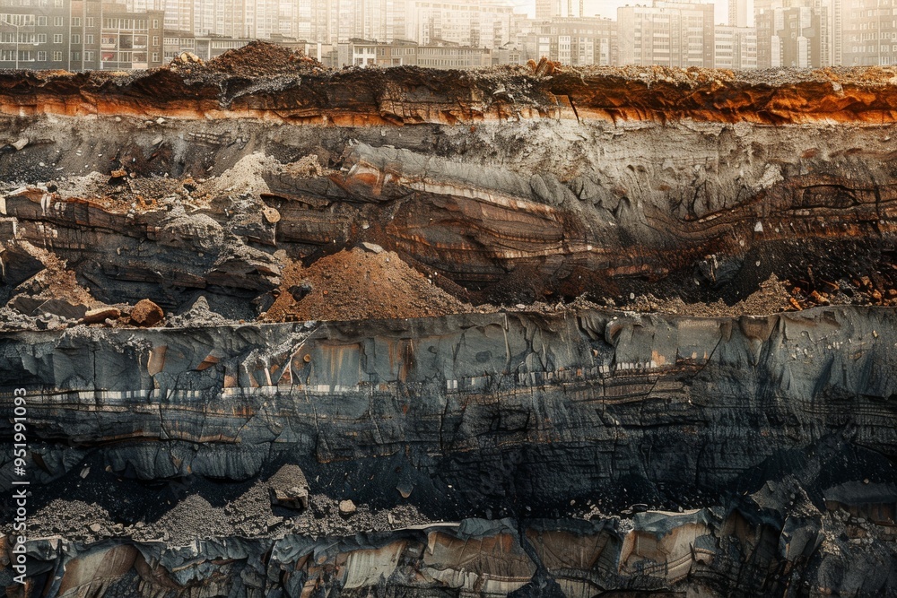 A dramatic cross-section of exposed rocks reveals layers of earth and ...