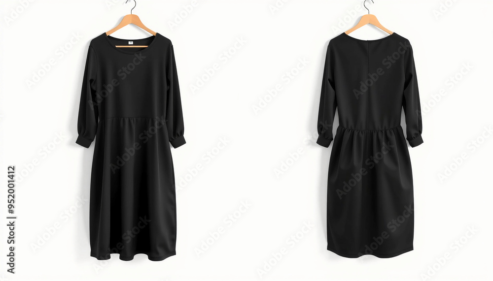Here's a mockup of a Black blank Bubble dress with a white wall and a ...