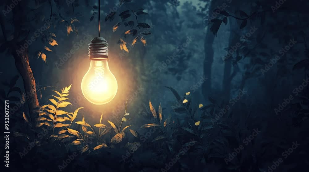 Glowing vintage lamp in a quiet night park with soft ambient light and ...