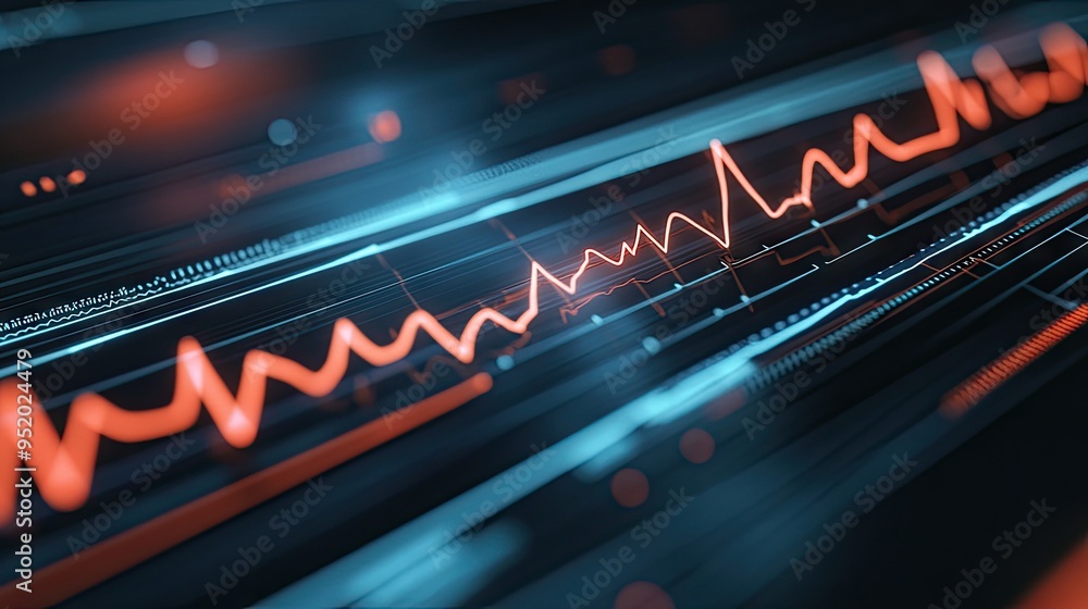 A close-up of an ECG monitor displaying a heartbeat wave, with clear ...