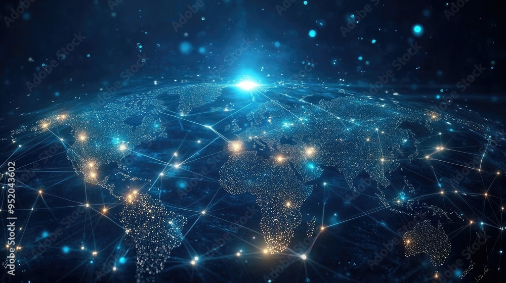 Digital interface illustrating global contacts and web technology ...