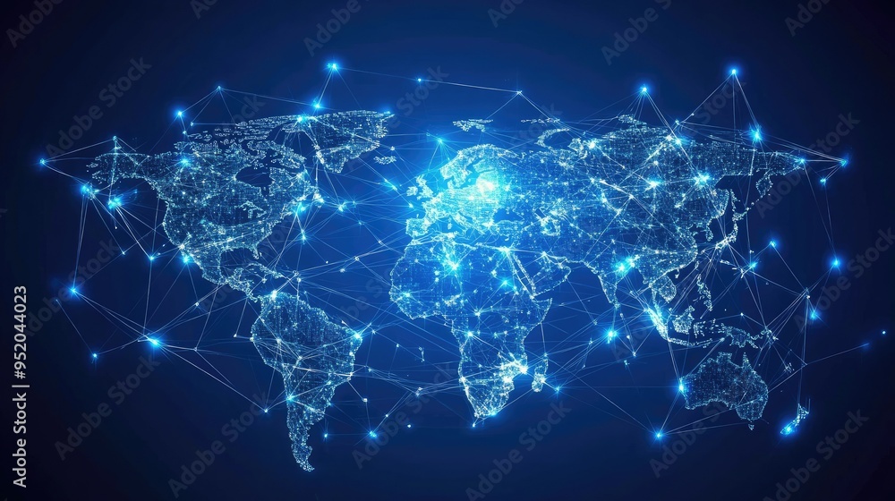 Global connections web technology concept with a high-tech interface ...