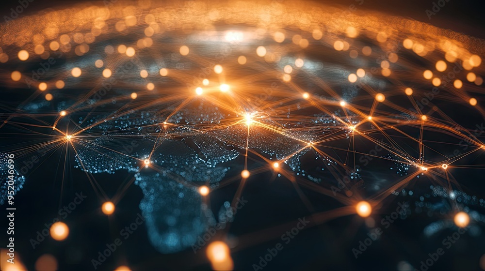 Web technology connections concept with a global map and interconnected ...