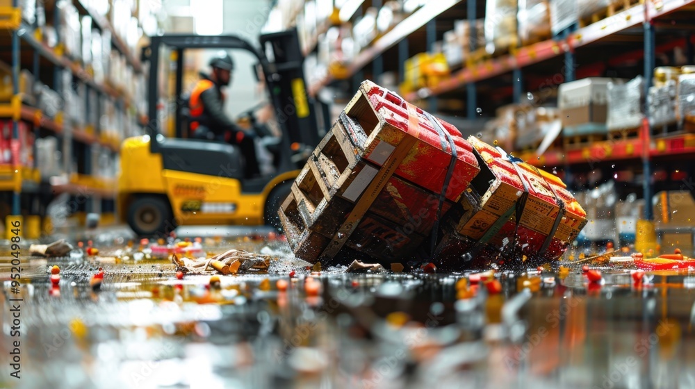 Warehouse Forklift Crash: Forklift operator knocked over a big stack of ...