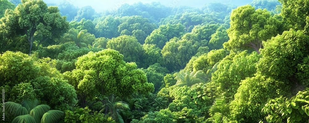 Vibrant layers of Amazon rainforest canopy with diverse flora and fauna ...