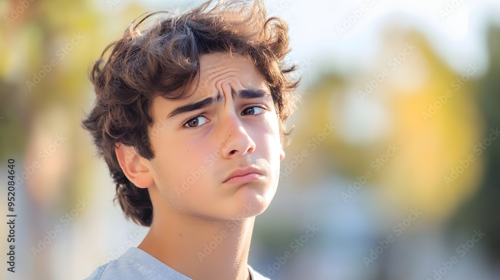 102. A teenager expressing confusion with a furrowed brow and ...