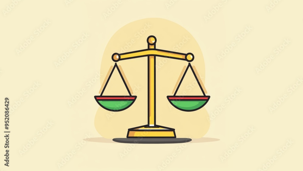 casual illustration of a set of balance scales, with weights on each ...