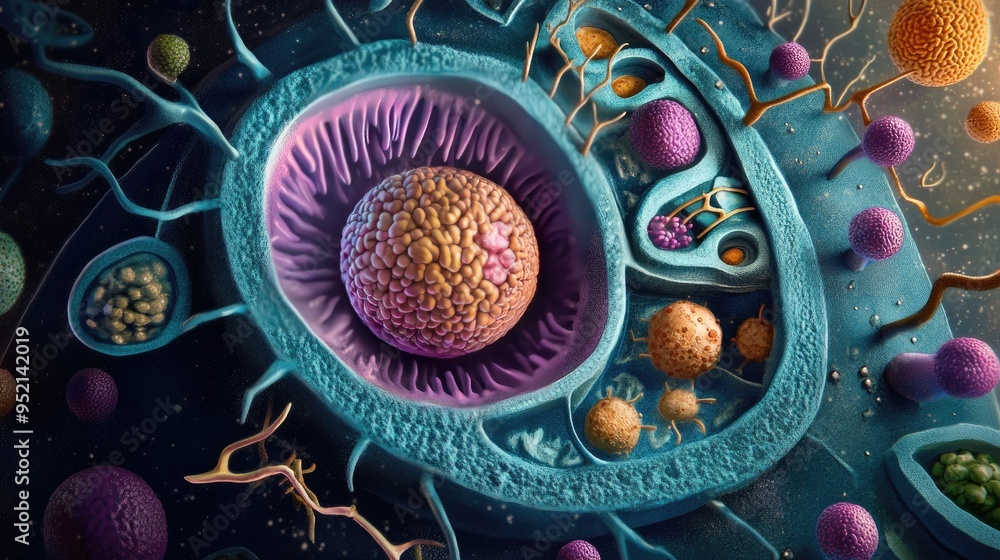 Animal cell illustration with labeled components, focusing on the ...