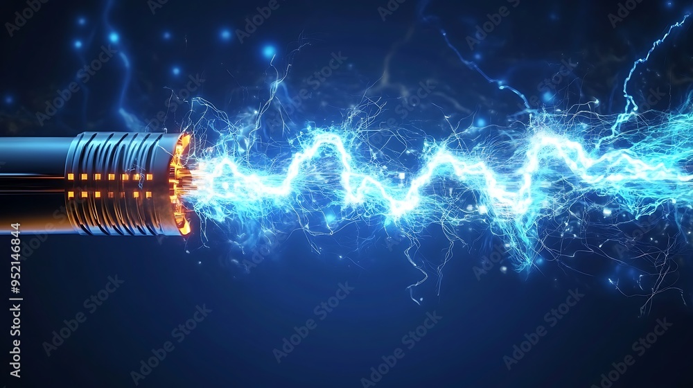 Electrical cable break with electric discharge. Power line damage ...