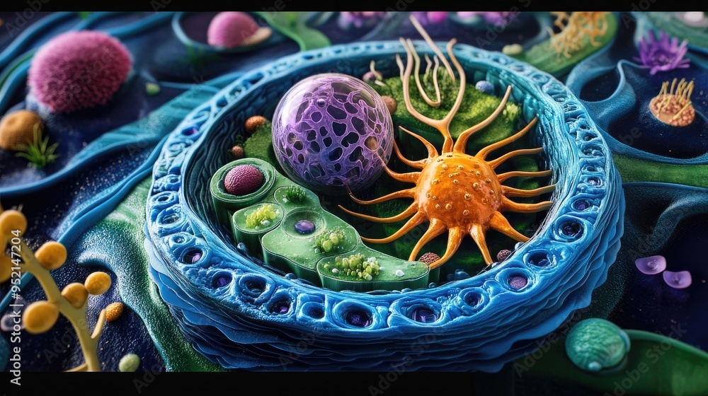Artistic representation of a plant cell's internal structure ...