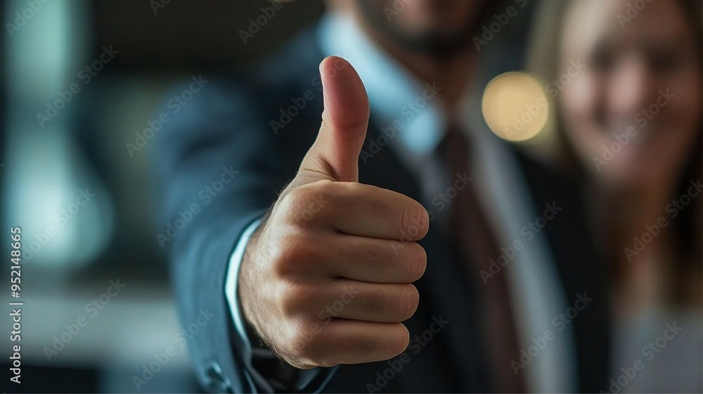 Close-up image of a boss giving a thumbs-up to an employee after a job ...