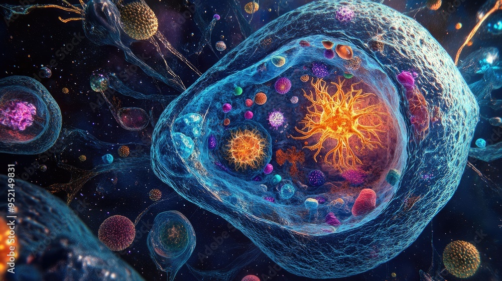 Artistic representation of an animal cell's internal structure ...