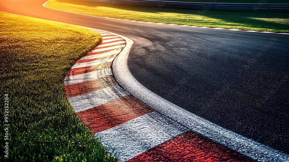 Racetrack curve, Formula 1 circuit, smooth asphalt, vibrant red and ...