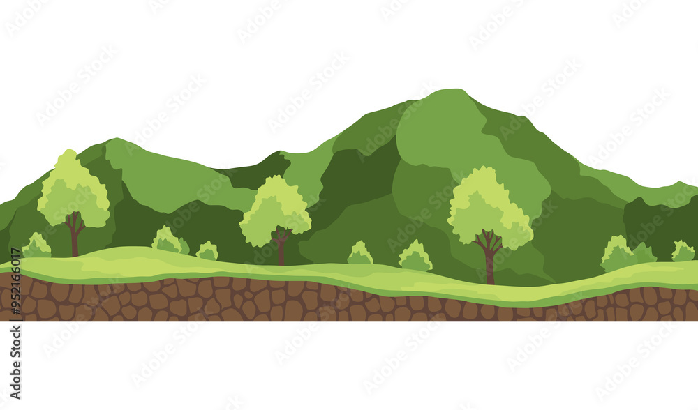 Game landscape. Cartoon design nature. Landscape of soil section ...