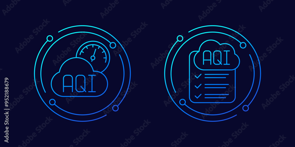 Air quality index, AQI icons with checklist, linear design Stock Vector ...