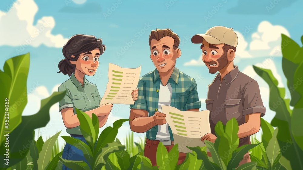 Cartoon vector farmers inspecting plants for pests Stock Illustration ...