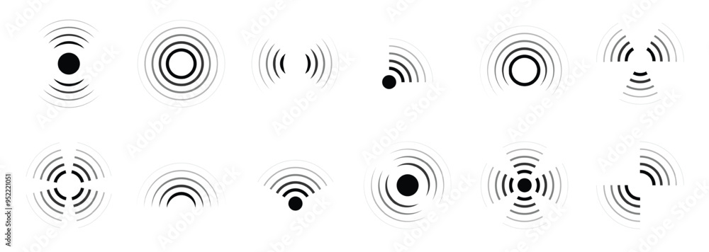 Set of signal icons Sonar or radar sound waves Radio waves Collection ...