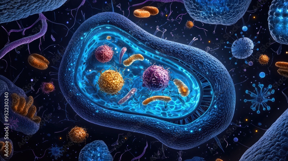 Detailed illustration of animal cell components, including nucleus ...