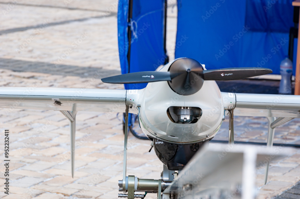 Kyiv, Ukraine - August 25, 2024: Unmanned pilot Shark. Raybird 3. Skyeton. Military aircraft ...