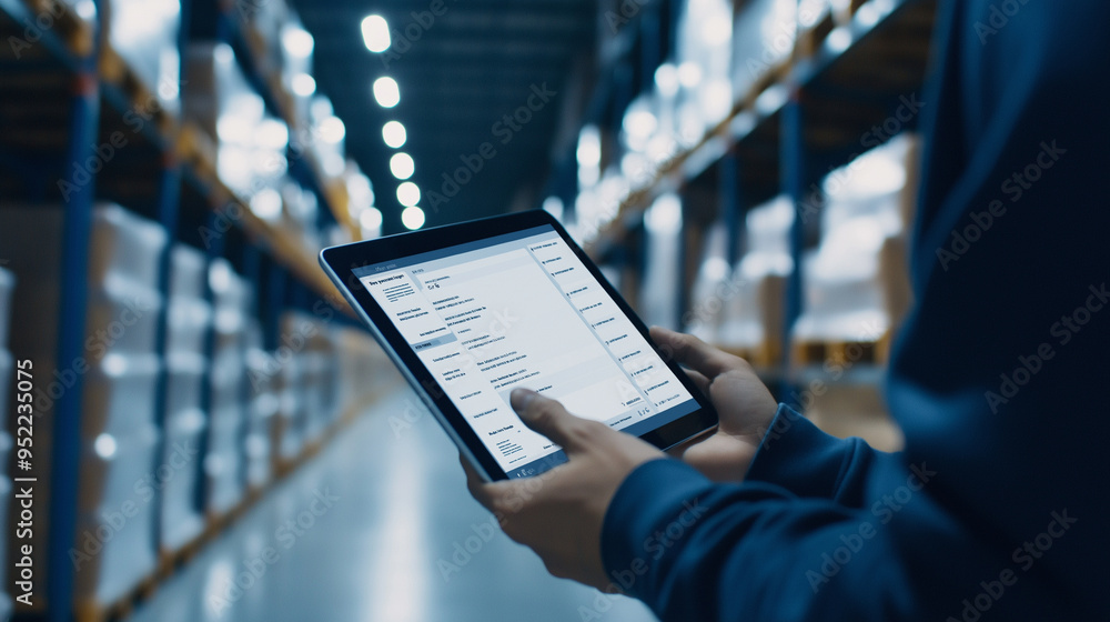 A close-up of a high-tech warehouse management system (WMS) interface ...