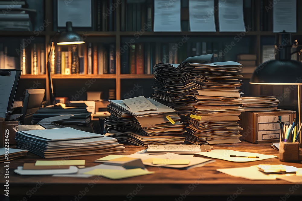 The Weight of Evidence: A Detective's Desk Overflowing with Case Files ...