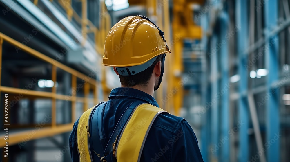 Authorise auditor personal wearing side impact safety helmet standing ...