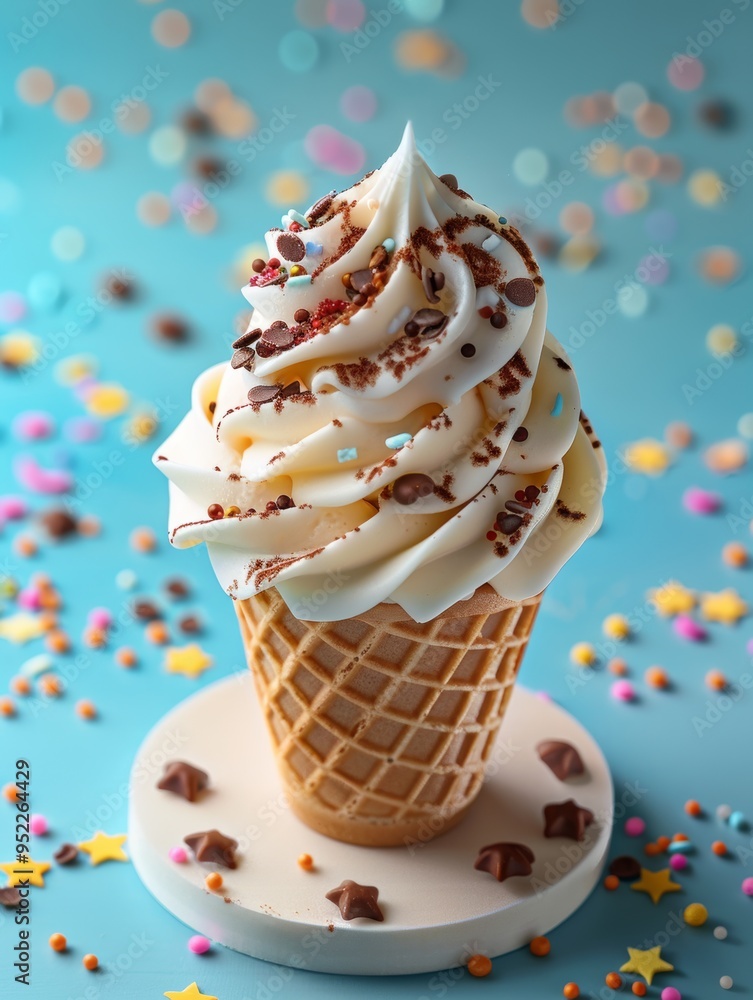 fashion editorial photoshoot of a single ice cream, a vanilla ice cream ...