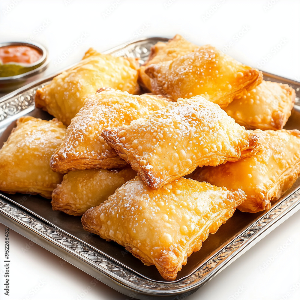 Pastel frito em uma bandeja, pastel no Brasil. Lanche brasileiro ...