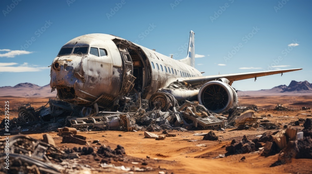 old generic plane crash remains wreck left rusty abandoned in the ...