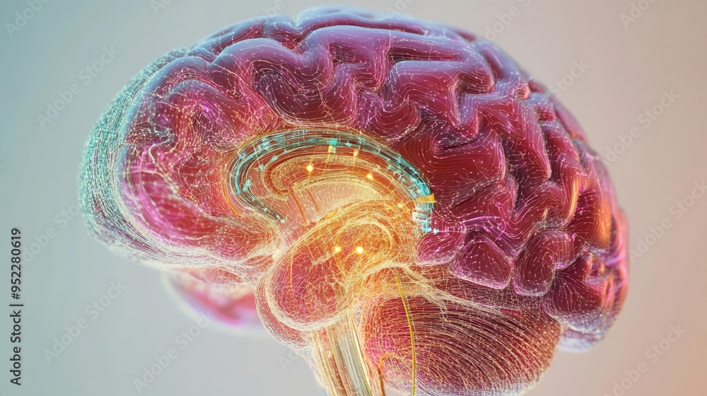 Cross-section of the human brain with implanted MiBMI electrodes ...