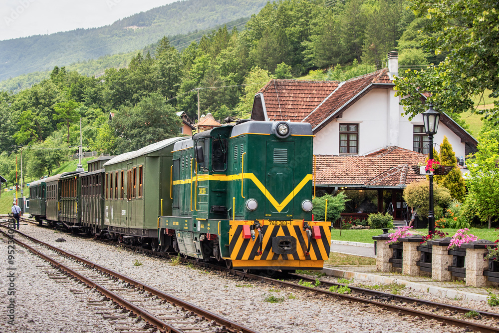 11 June 2024, Mokra Gora, Serbia: Historic locomotive at the Sarganska railway station Stock ...