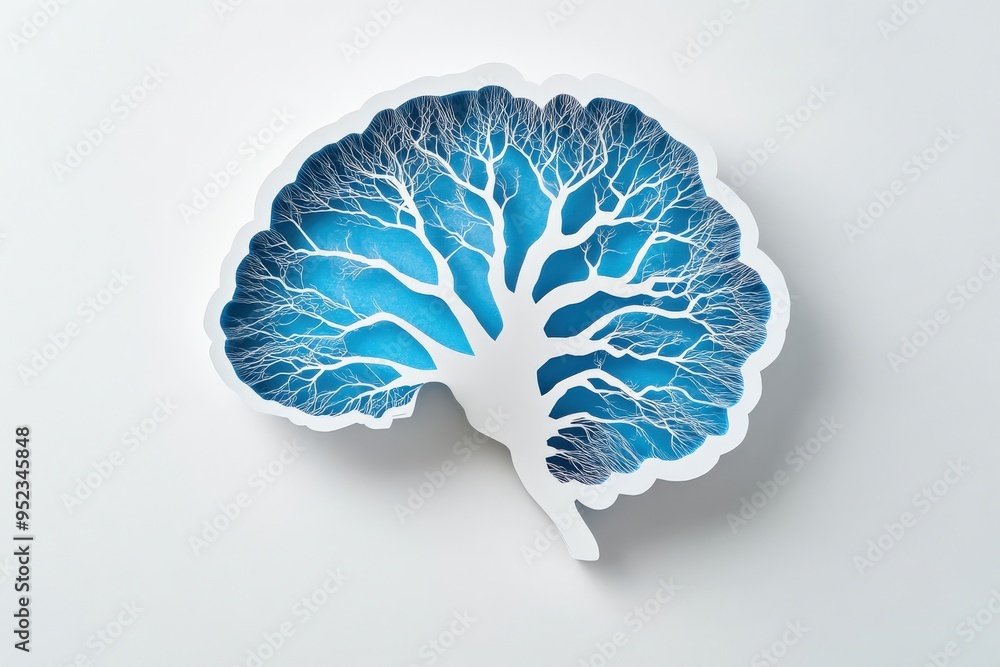 Mind mapping, abstract brain with branches, minimal white background ...