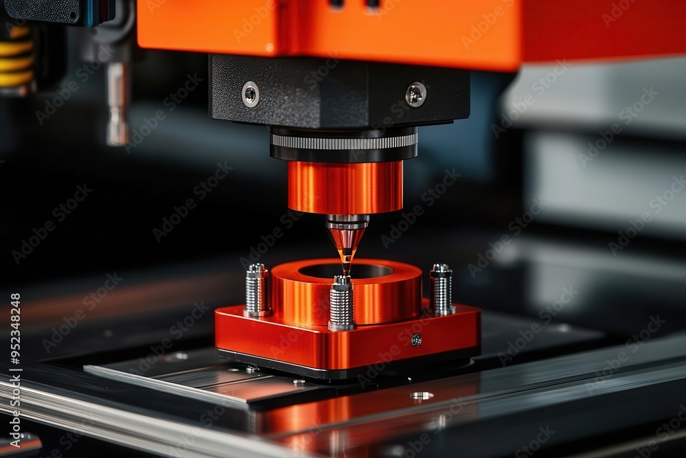 Close-up of laser beam alignment tools in a high-tech workshop, showing ...