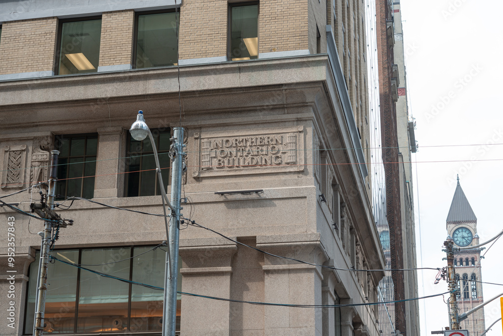 corner stone sign of Northern Ontario Building, a historic office tower ...