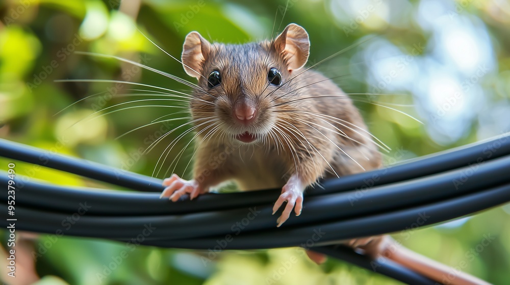 Rat chewing on electrical and internet optical cables, causing ...