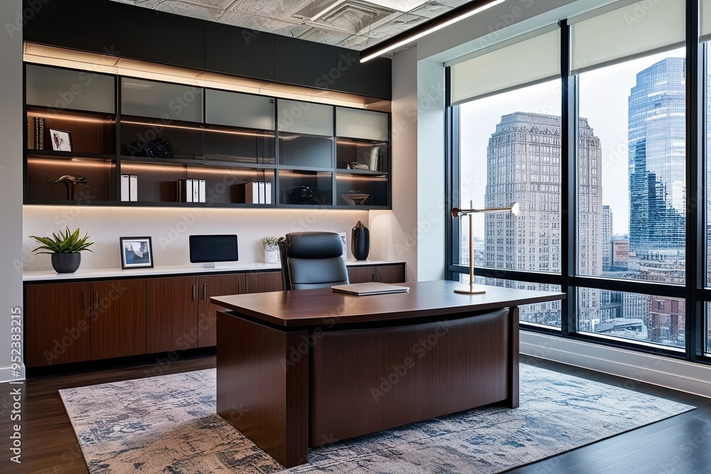 Customizable Executive Office Layout with Large Windows and Modern ...