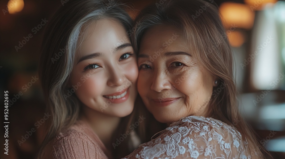House hug and girl visit mom for breakfast coffee and daughter with ...
