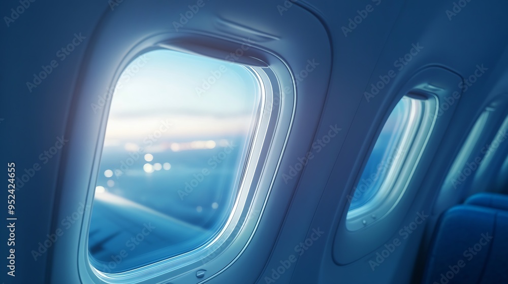 Airplane window Inside Passenger plane looking through a big jet ...