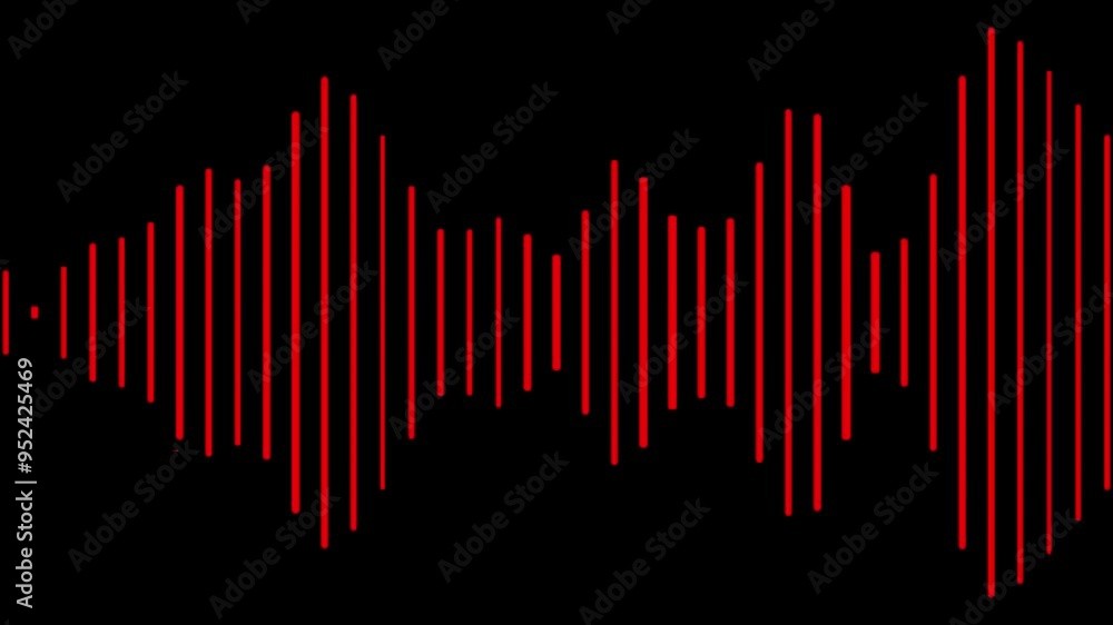 Red color sound wave animation isolated on black background. Audio ...