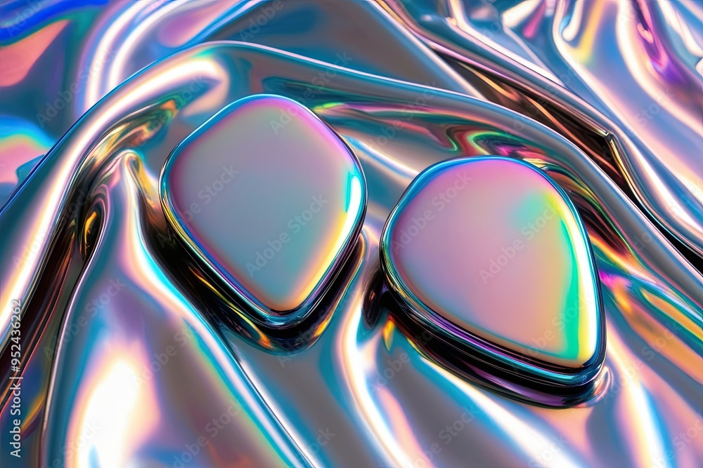 Iridescent Bold Holographic Liquid Metal Design with Wavy Chrome ...