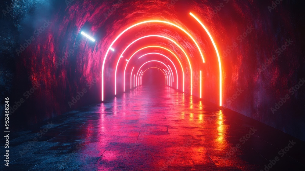 3D animation of spinning neon geometric shapes and crossed lines ...