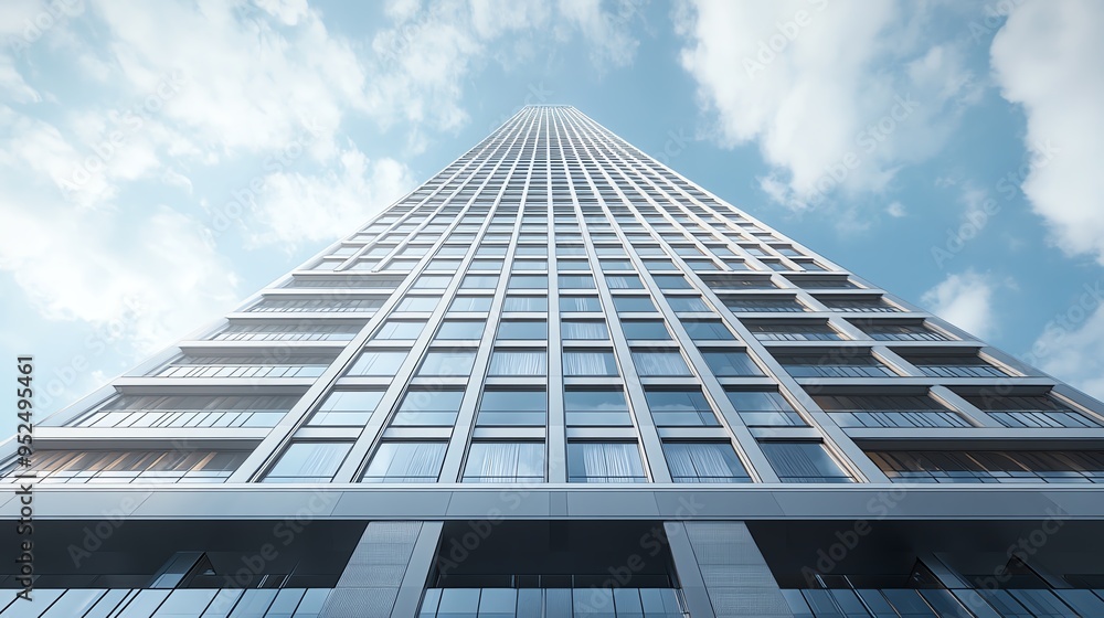 Capture a majestic skyscraper reaching towards the sky using intricate ...