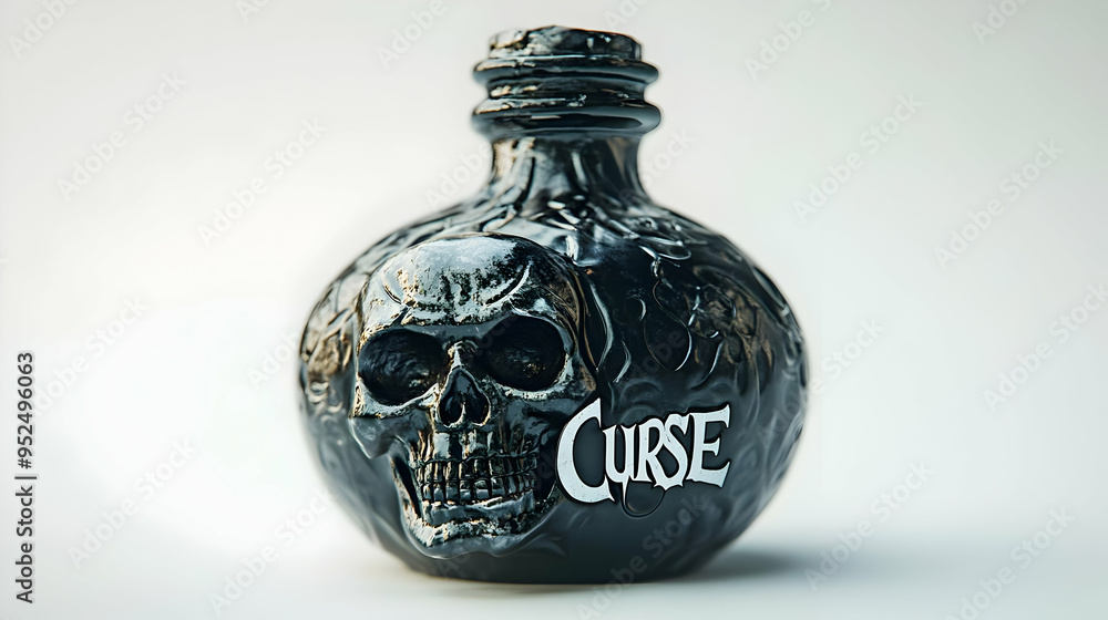 3D Witchs Potion Bottle and Skull with Curse Text concept as An ...